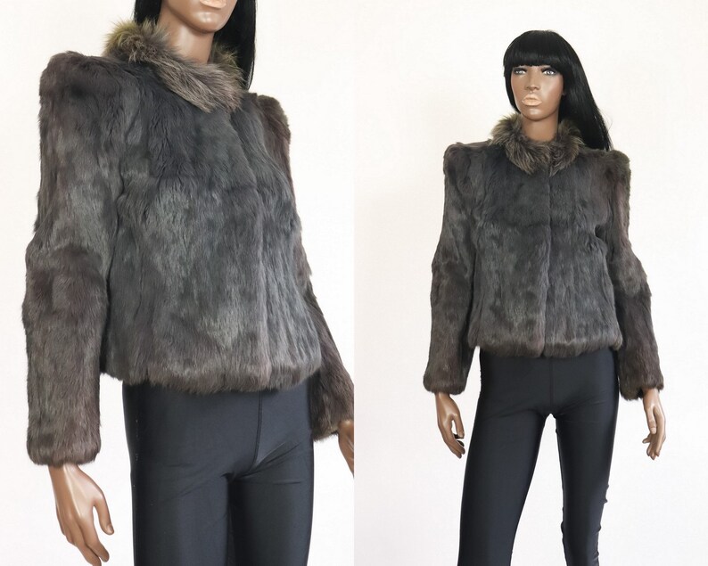 Glam Fur Coat Rabbit Fox Blue Gray Furry Plush Jacket 80s | Etsy