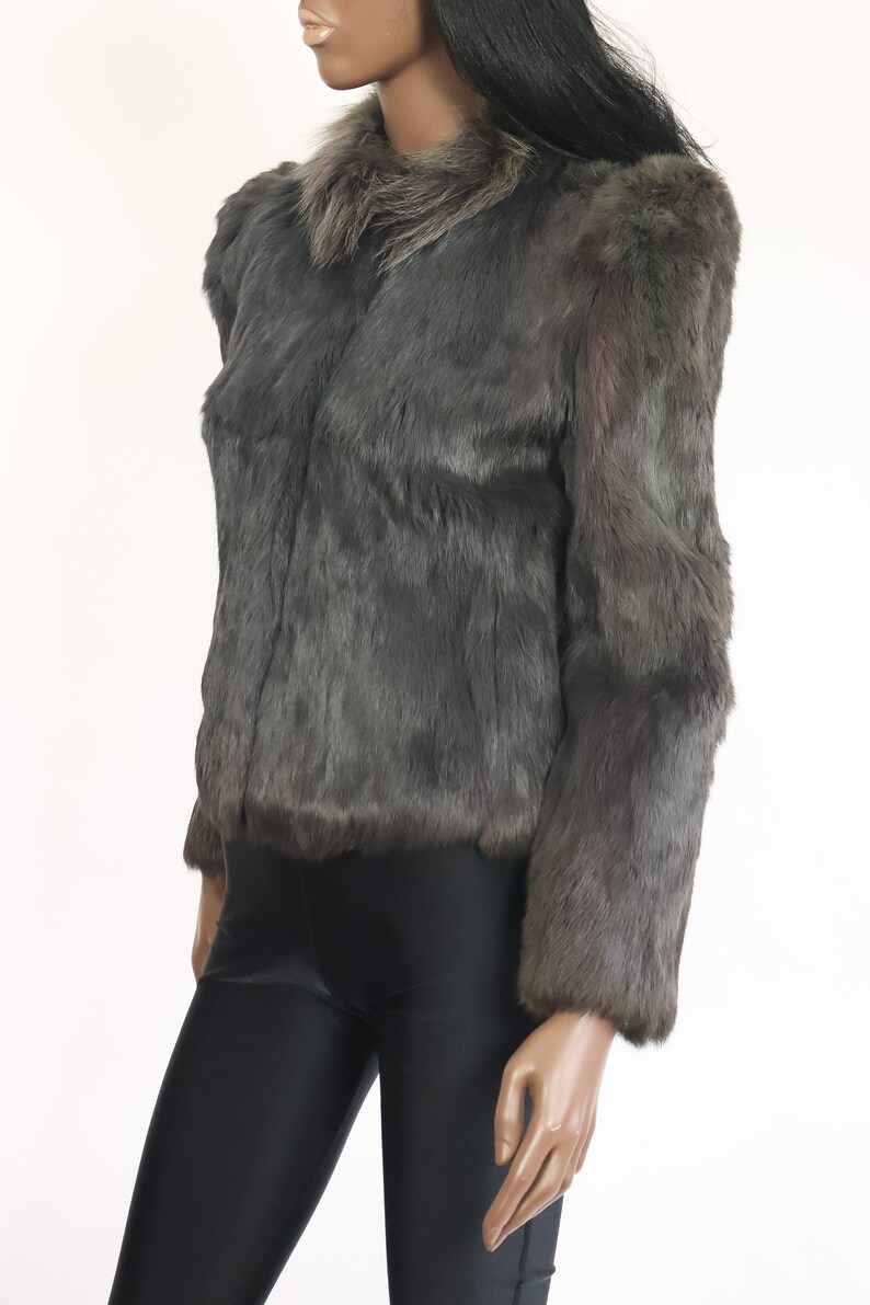 Glam Fur Coat Rabbit Fox Blue Gray Furry Plush Jacket 80s | Etsy