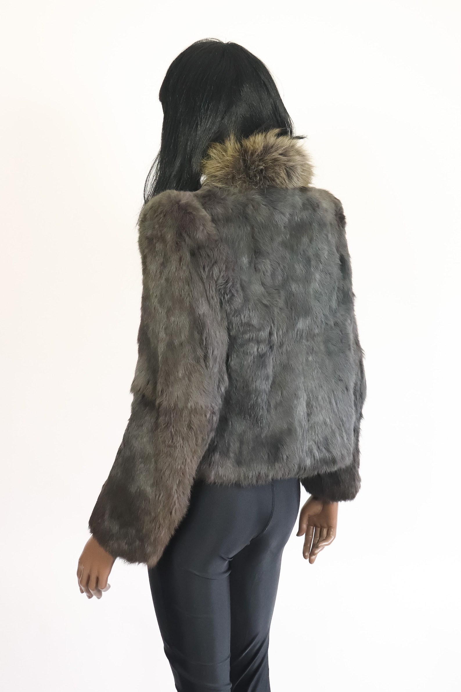 Glam Fur Coat Rabbit Fox Blue Gray Furry Plush Jacket 80s | Etsy