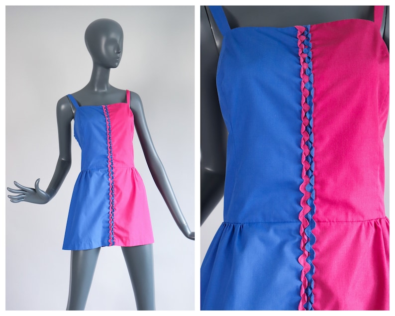 Micro Mini Sundress 70s Dress Skirted Smocked Top Colorblock | Etsy