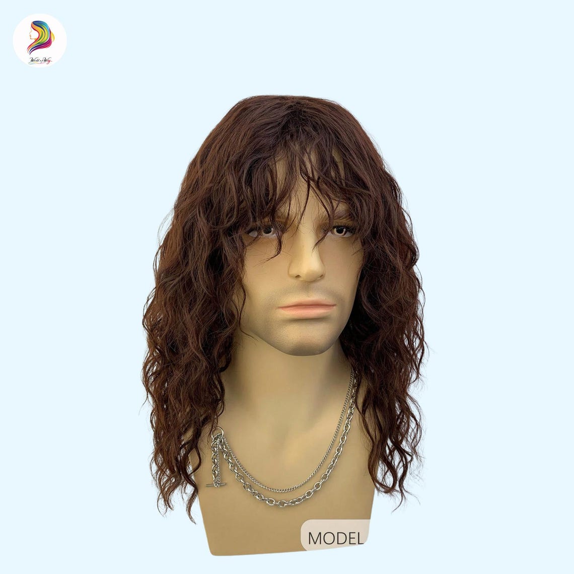 Men's Long Curled Wig, Natural Curly Wig for Men, Long Men's Wig ...