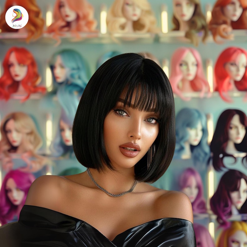 Short Black Wig for Cosplay and Party, Glueless Wig, Anime Wig, Wigs ...