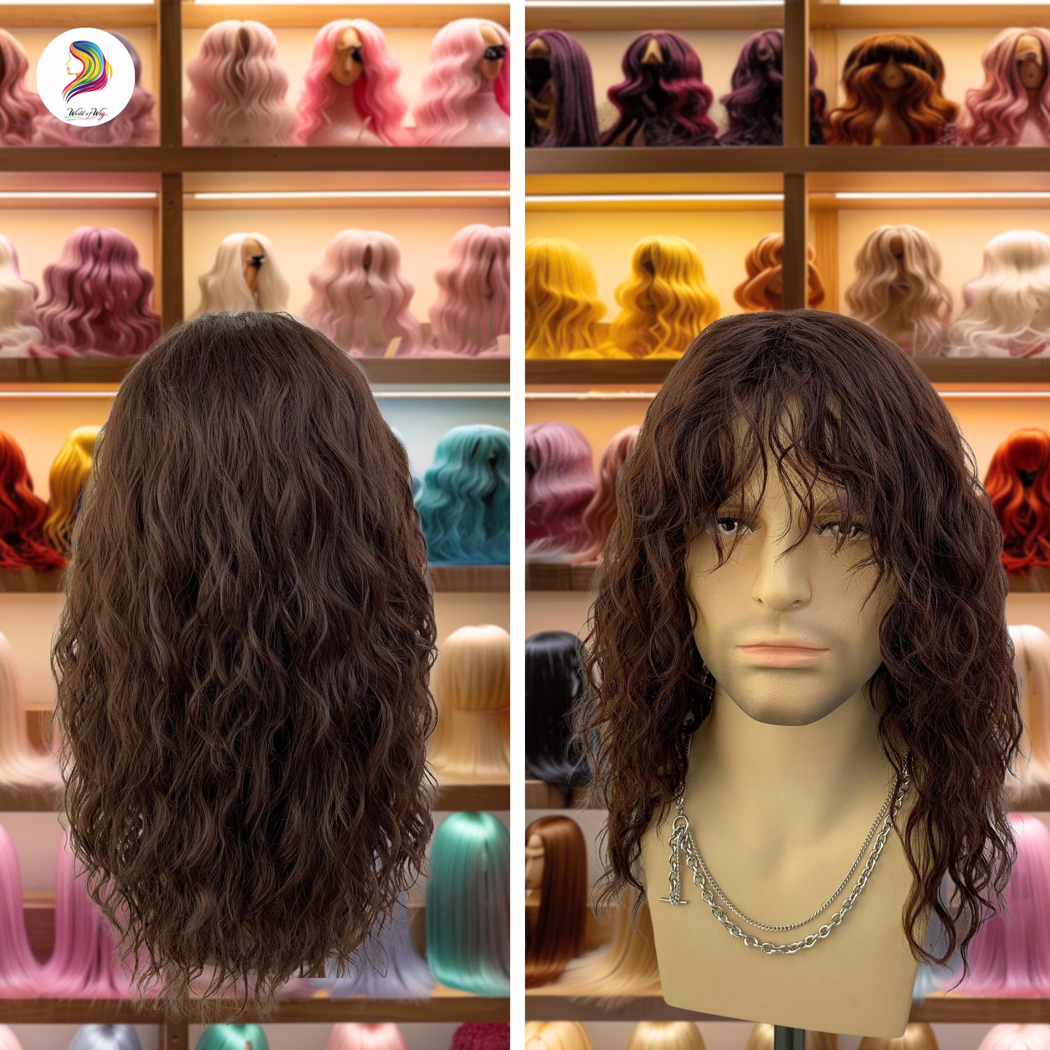 Men's Long Curled Wig, Natural Curly Wig for Men, Long Men's Wig ...