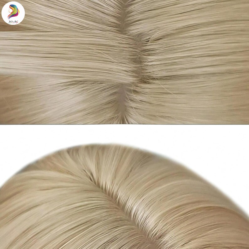 Honey Blonde Wig With Eight Figure Bangs Long Straight Highlight Brown ...