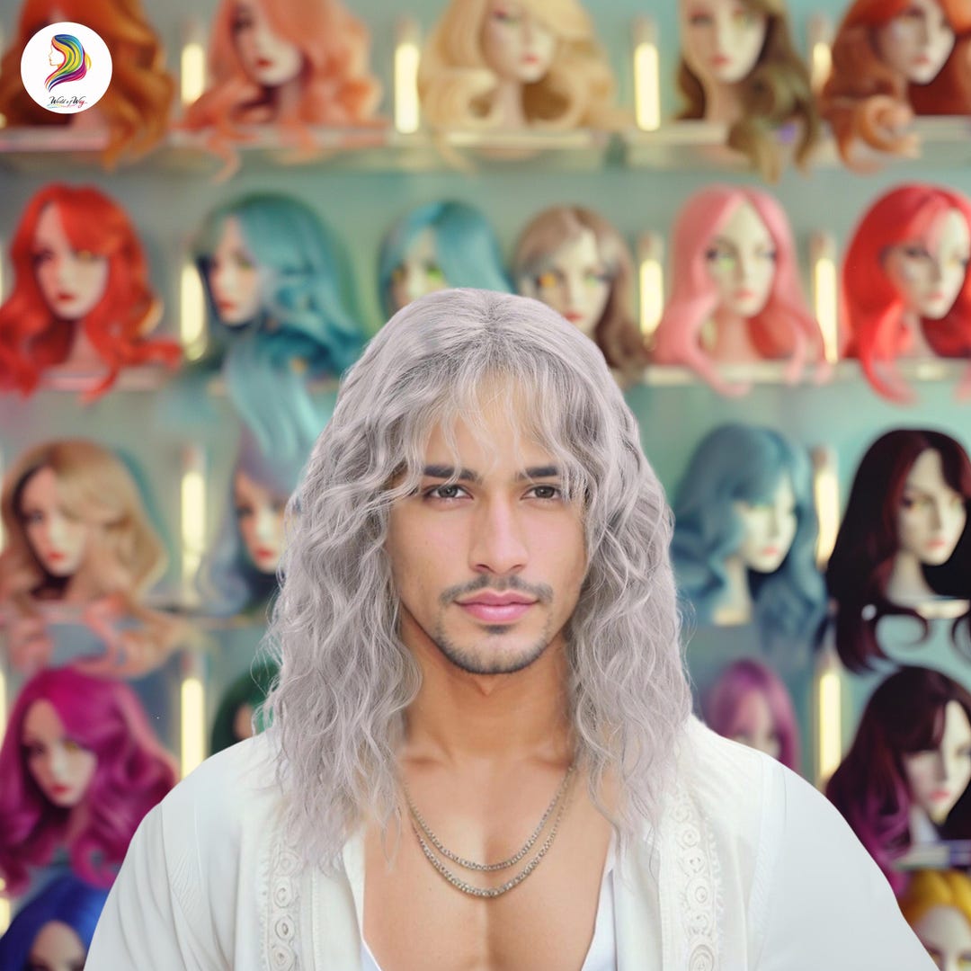 Grey Curly Wig for Men: Synthetic Vintage Style Wig - Etsy