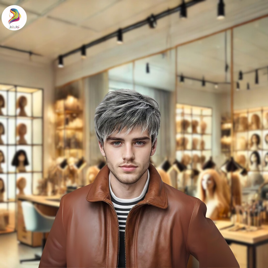 Men's Gray Ombre Wig,natural-looking Ombre Wig for Men, Stylish Gray ...