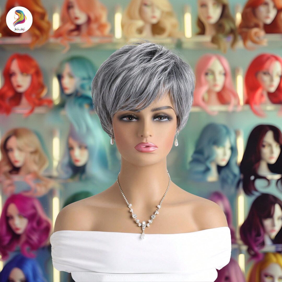 Gray Voluminous Wig for Mom, Natural Curly Short Synthetic Wig With ...