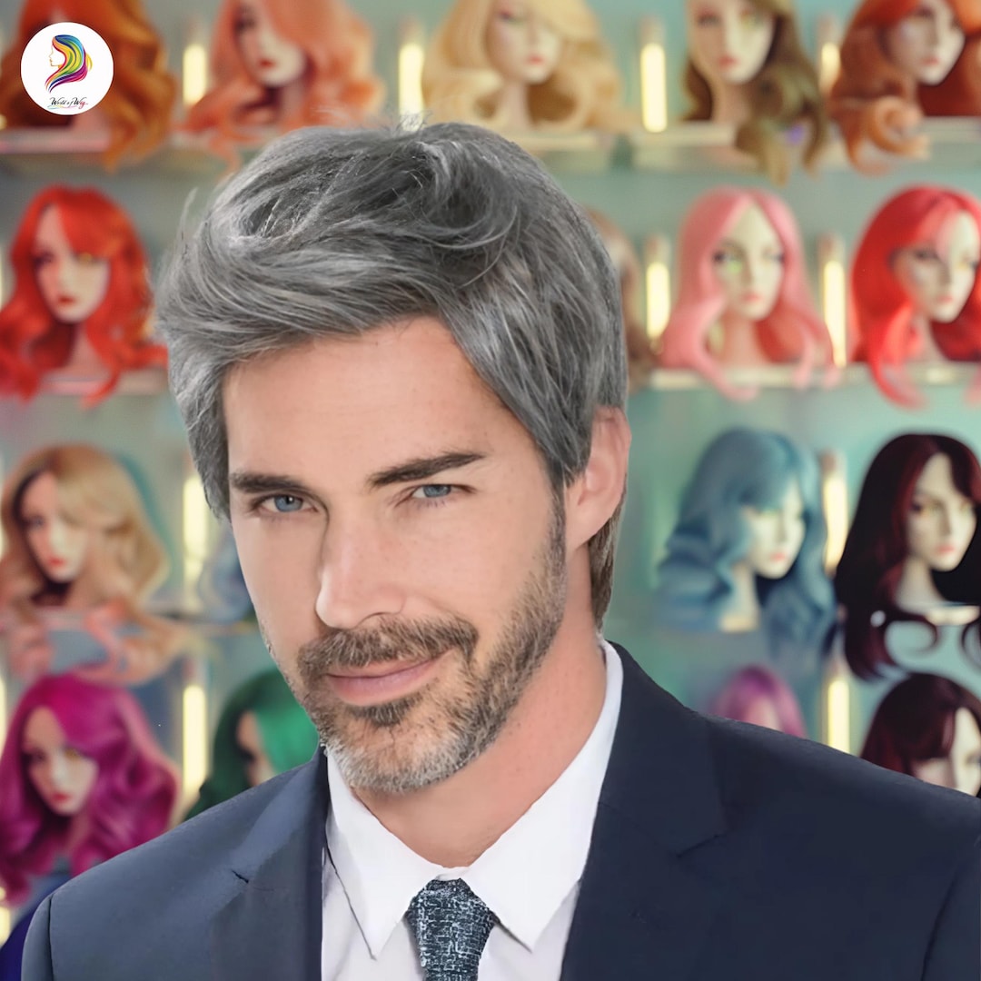 Men's Short Grey Wig, Natural Grey Men's Wig, Short Wig for Men ...