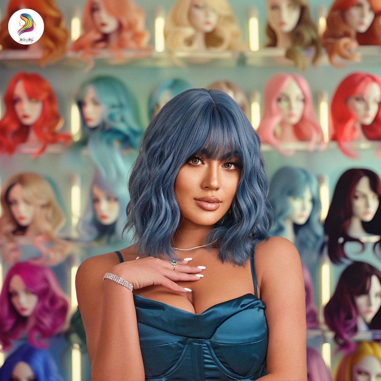 Blue Wig, Blue Wavy Wig, Party Wig, Cosplay Wig, Blue Short Curly Wig ...