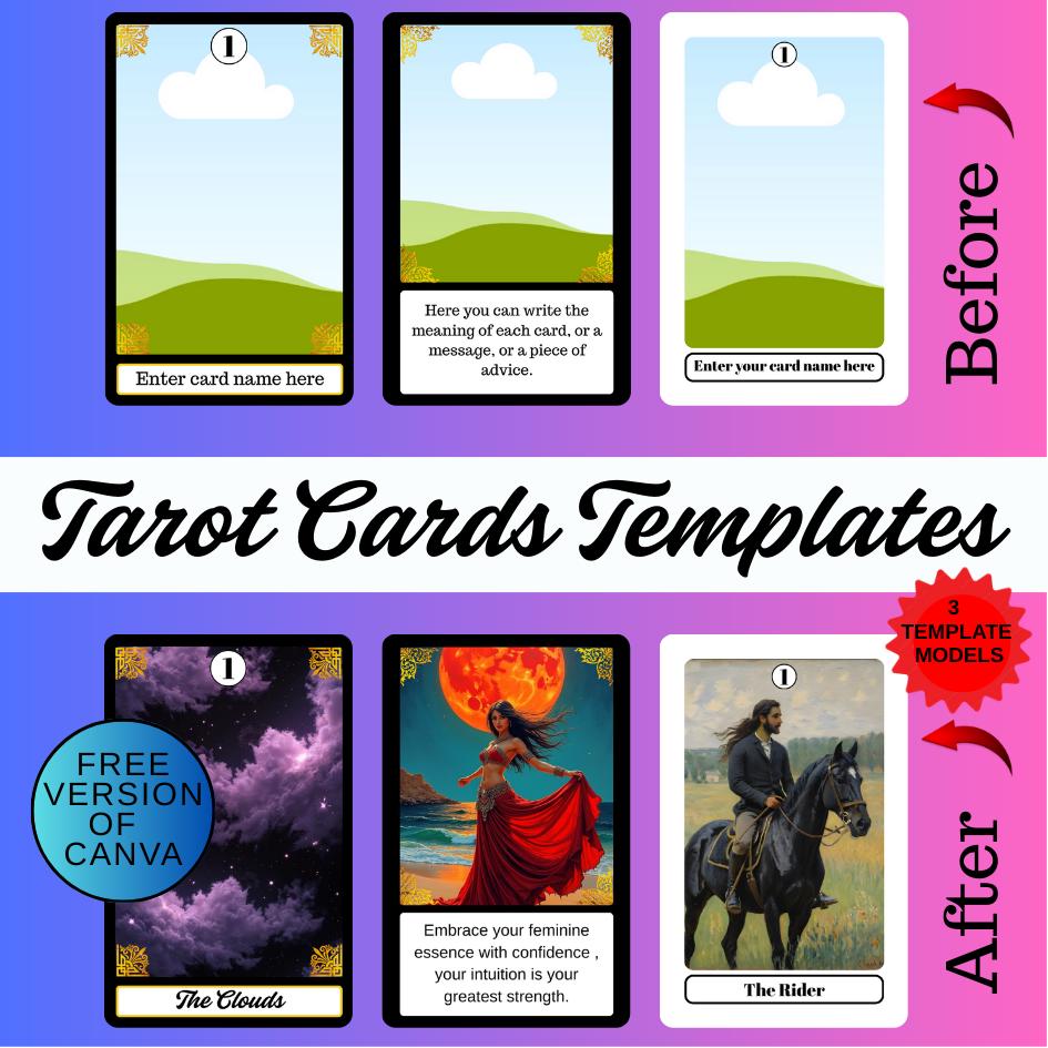 Tarot Card Templates for Canva - DIY Tarot Oracle Cards - Digital Tarot ...