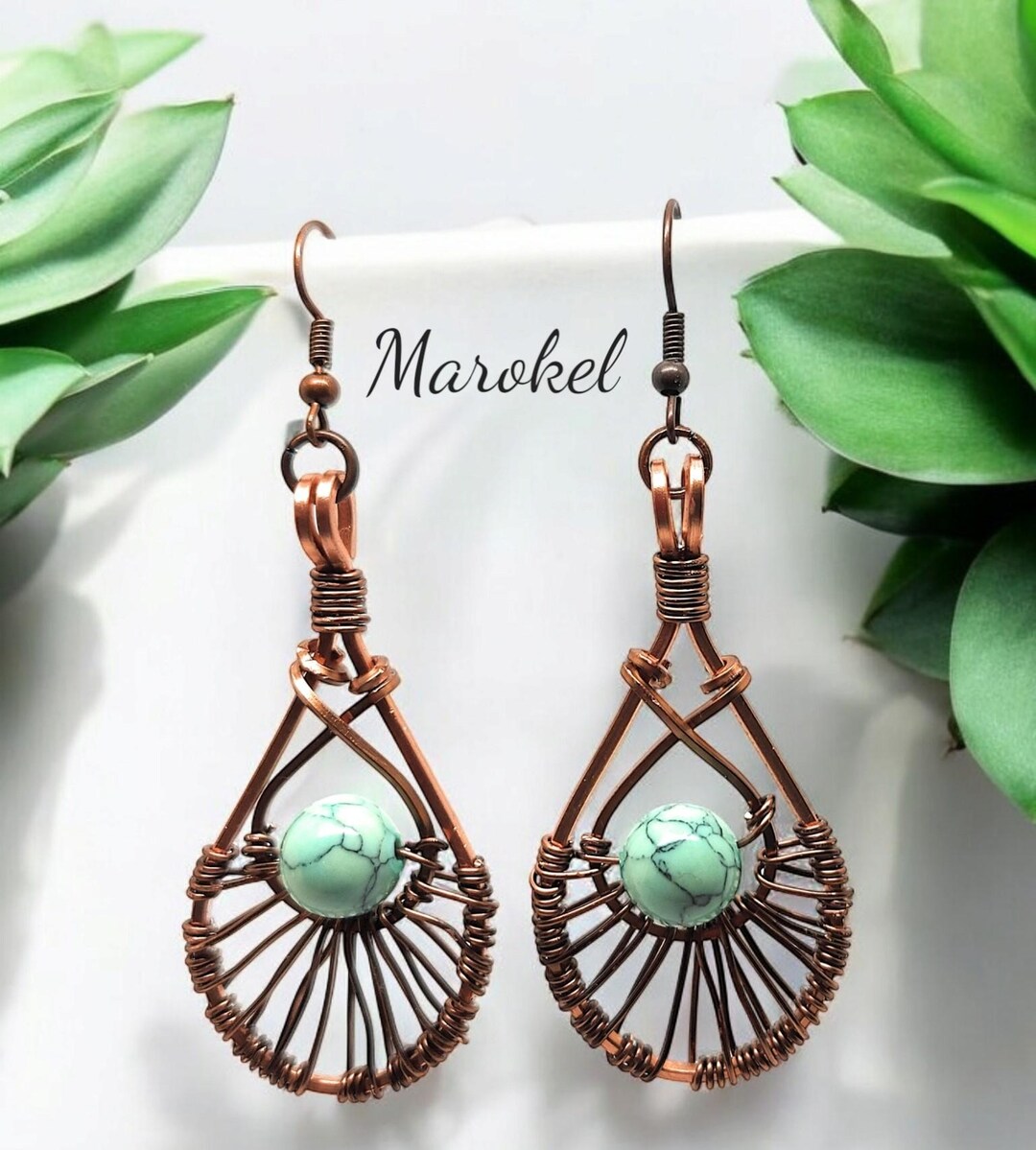 Copper Wire Woven Teardrop Earrings Turquoise - Etsy