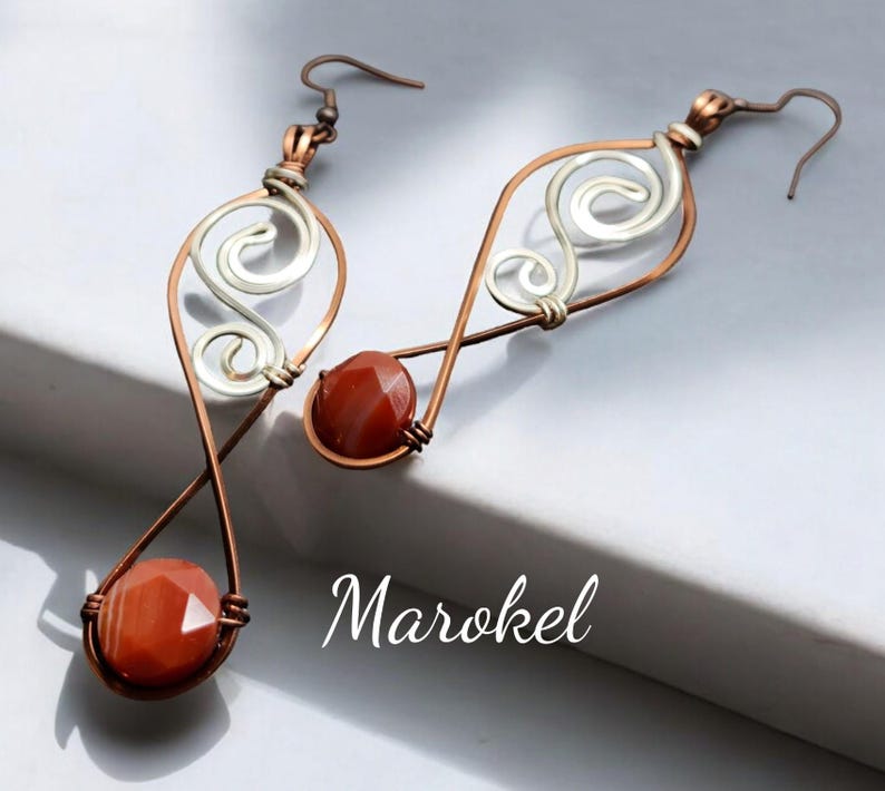 Red Lace Agate Copper Earrings Figure Eight Silver Wire Swirl - Etsy