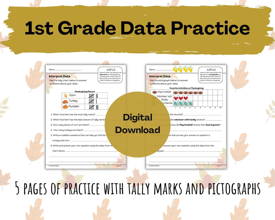 Printable Thanksgiving First Grade Data Practice, Elementary School ...
