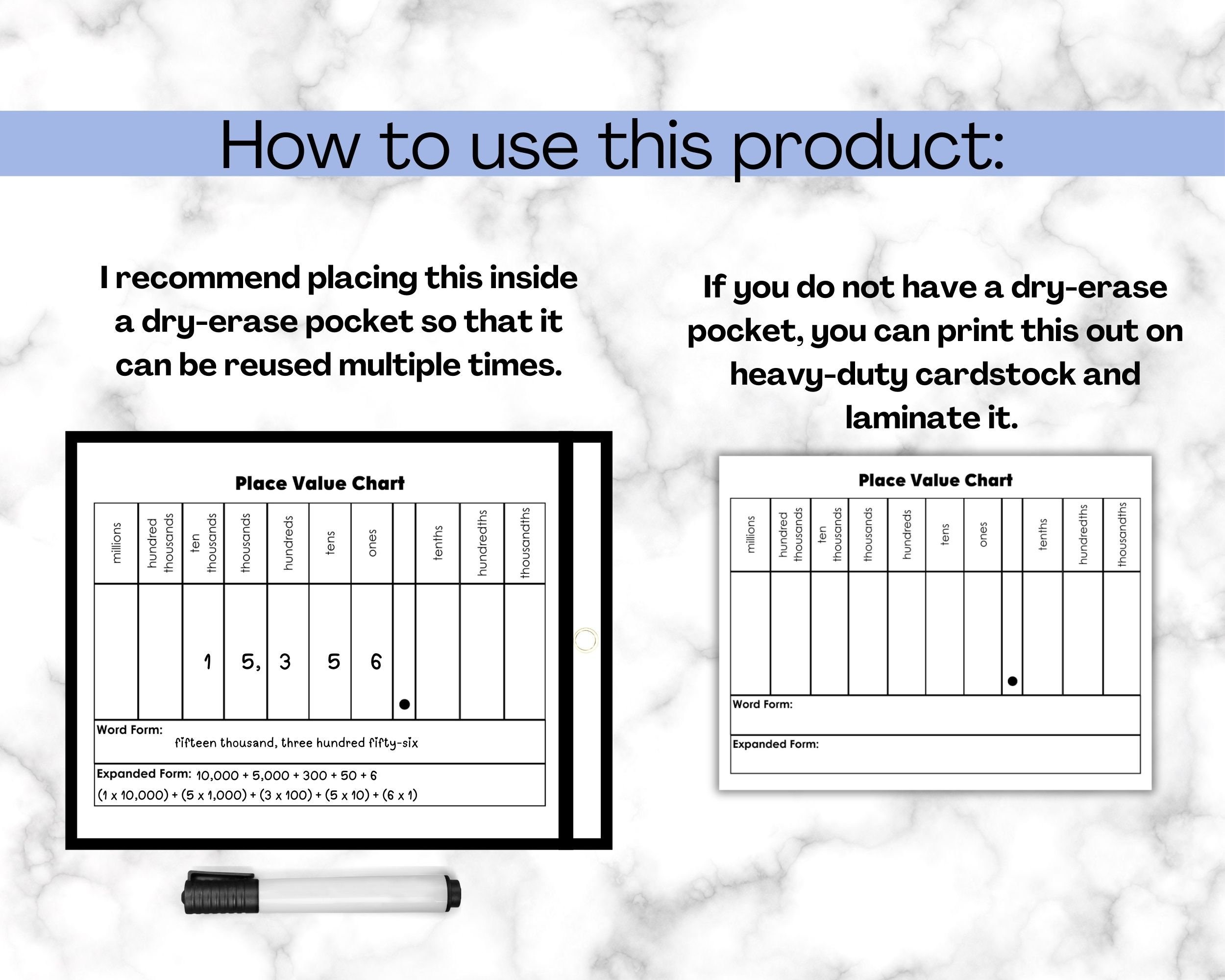 Place Value Charts to Millions, Black and White Printable Place Value ...
