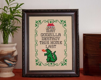 Godzilla Embroidery - Etsy