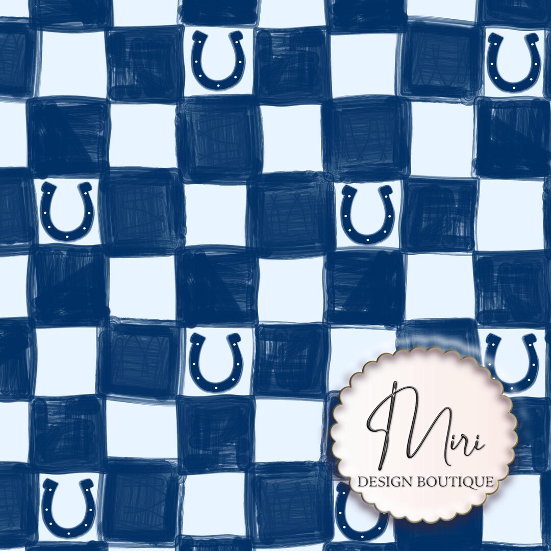 Navy Horseshoe Watercolor Checker Tile Hand Drawn Seamless Repeating ...