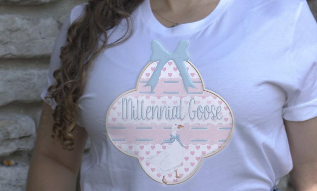 Millennial Goose PNG: Gold Clover Frame, Blue Bow (sublimation / DTF ...