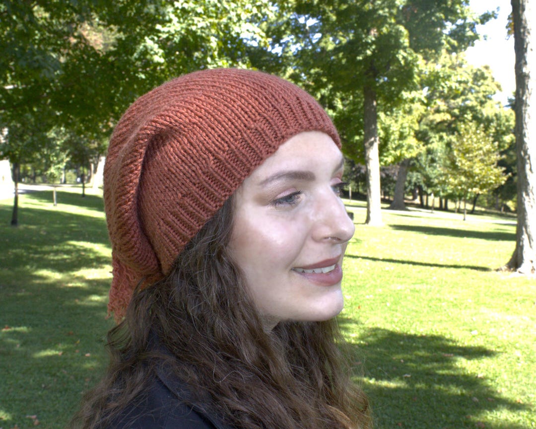 Copper Rust Handknit Slouchy Beanie Ski Cap Hat With Tassel, Handknit ...