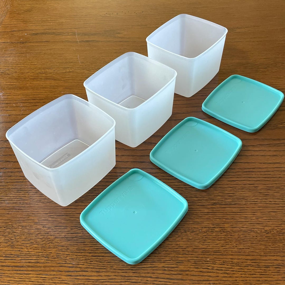 Set of 3 Tupperware 30oz Square Rounds With Mint Ice Seals Refrigerator ...