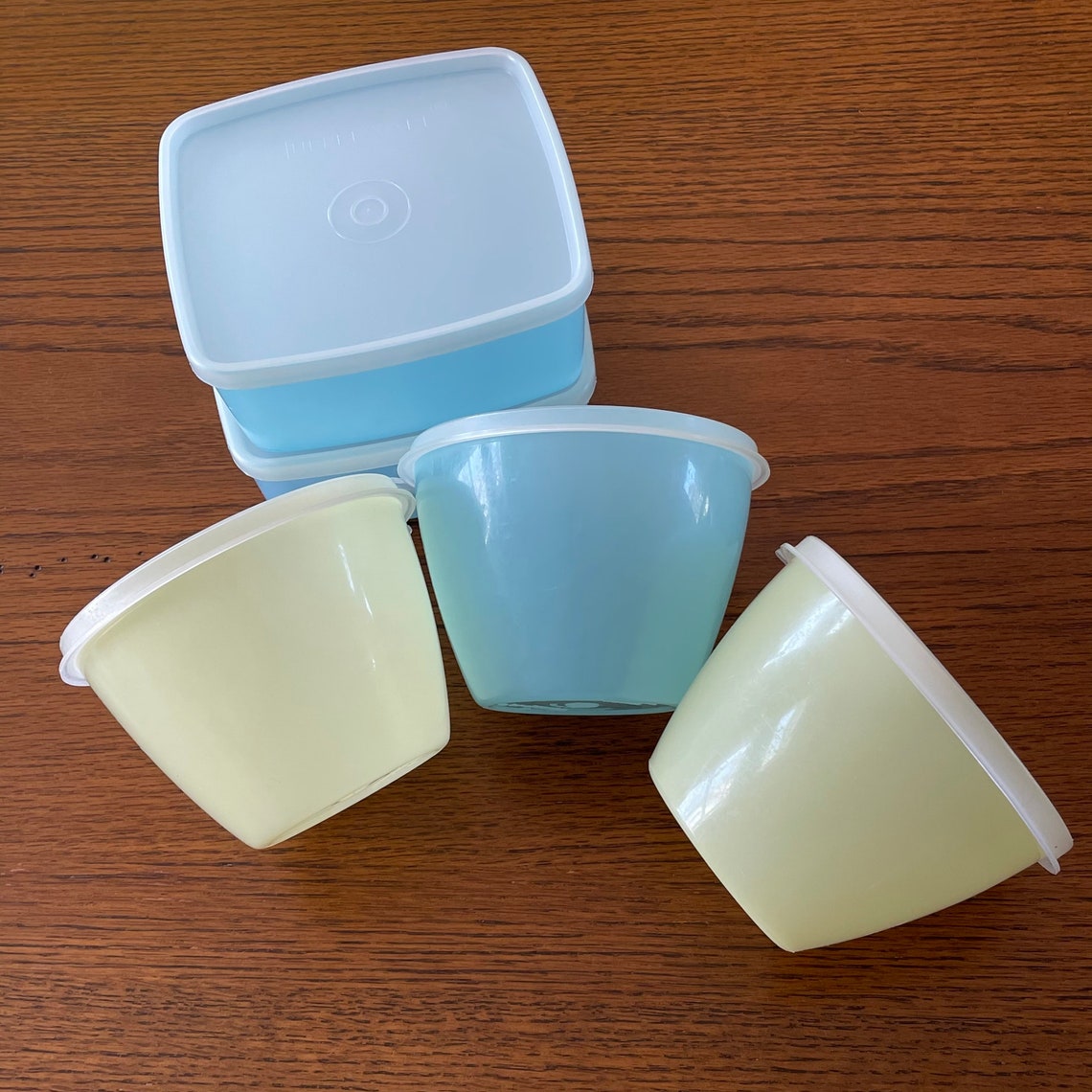 Set of 5 Pastel Tupperware Square Rounds and Refrigerator | Etsy