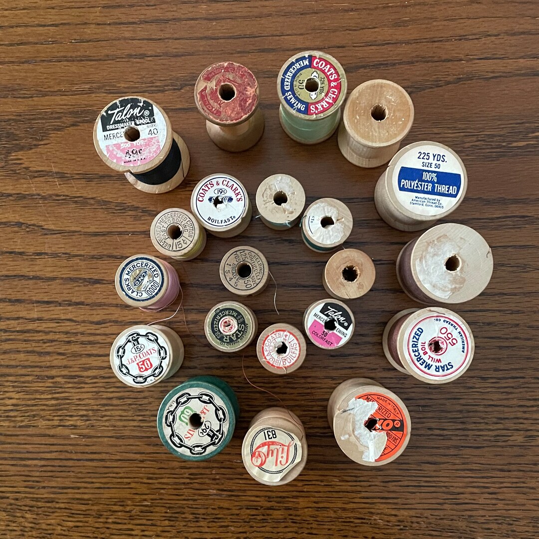 7 Vintage Thread Spools With and Without Thread 20 Wooden Spools Sewing ...
