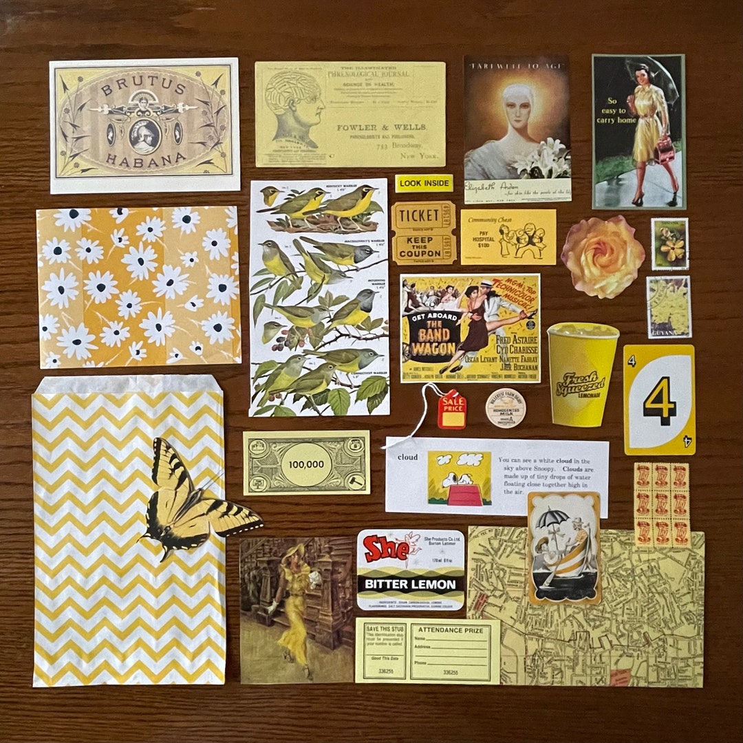1) Yellow Ephemera - 25-30 Pieces- No Duplicates - Stash Builder Junk ...