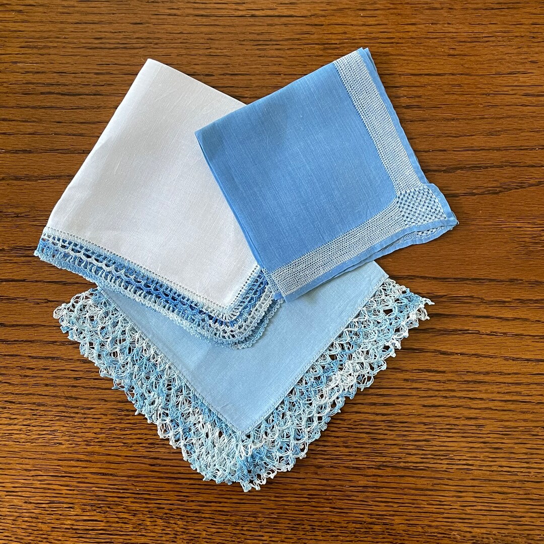 Three Blue and White Linen Hankies Hankie Collection Gift for Grandma ...