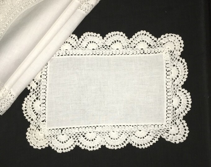 White Linen Doilies Trimmed With Hand Crocheted Lace, 3 Round and 1 ...