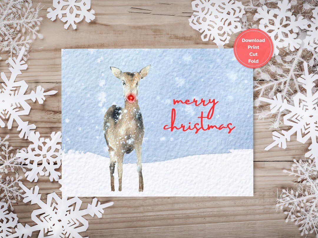 Holiday Card, Reindeer Card, Rudolf Card, Printable, Digital - Etsy