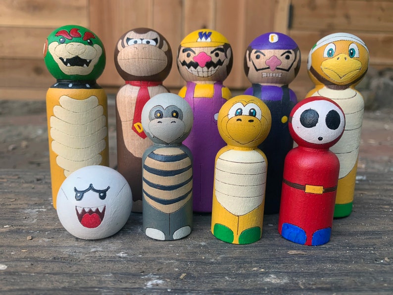 Mario: Laser Engraved Wooden Peg Dolls - Etsy