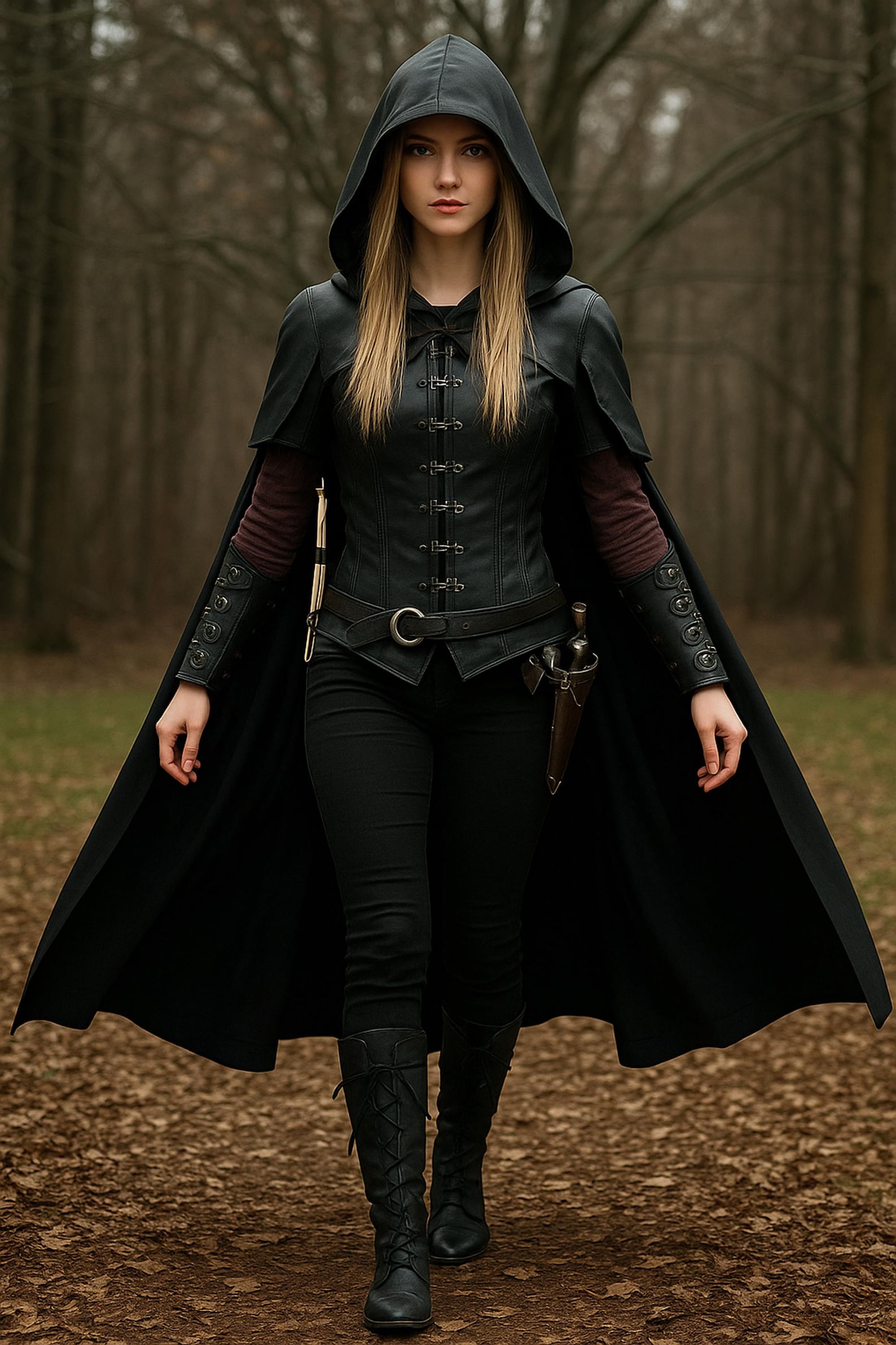 Medieval Archer Leather Cloak & Vest Hooded LARP Ranger Costume Fantasy ...