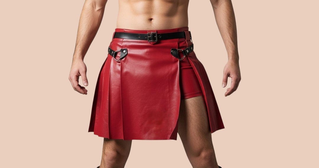Genuine Red Leather Kilt Handmade Men Leather Warrior Kilt Pleated ...