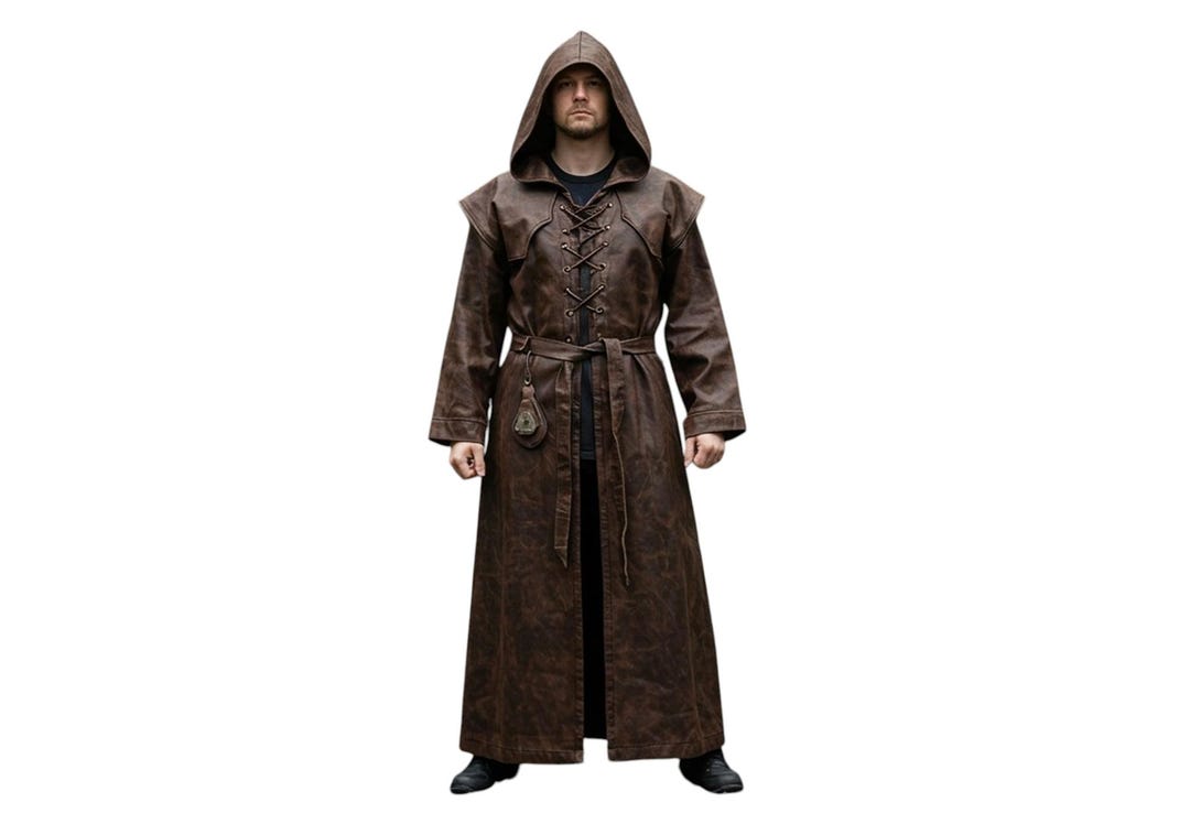 Wizard Monk Druid Cosplay Outfit for Men | Medieval Brown Leather ...