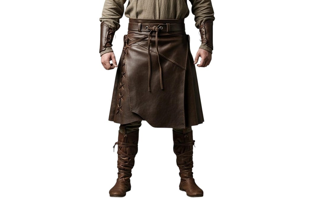 Medieval Brown Leather Kilt for Men | Viking Warrior Costume Skirt ...