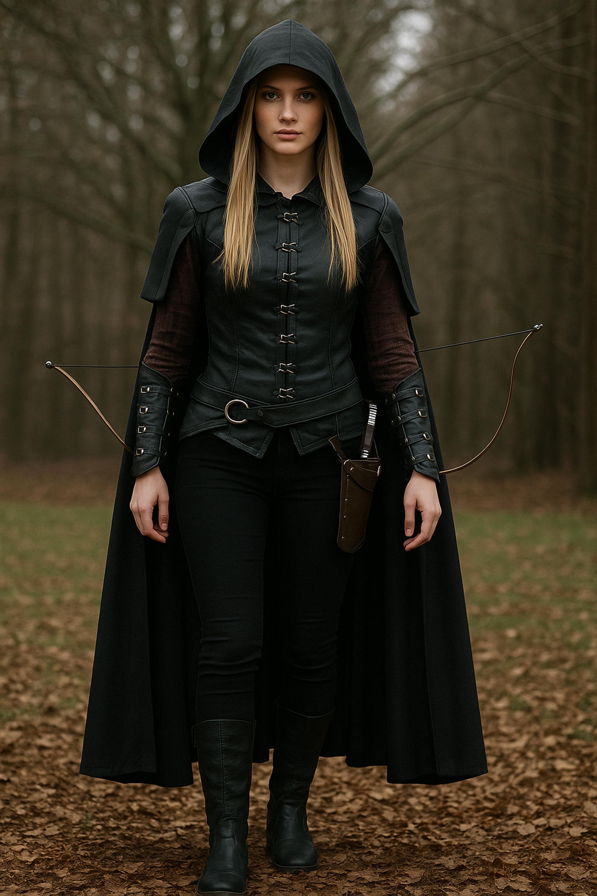 Medieval Archer Leather Cloak & Vest Hooded LARP Ranger Costume Fantasy ...