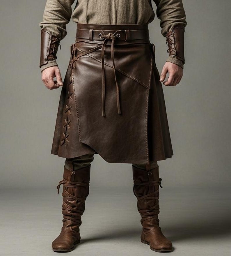 Medieval Brown Leather Kilt for Men | Viking Warrior Costume Skirt ...