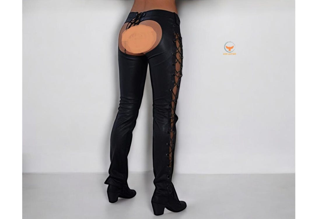 Handmade Open Back Lace-up Leather Chaps Sexy Black Fetish Wear With ...