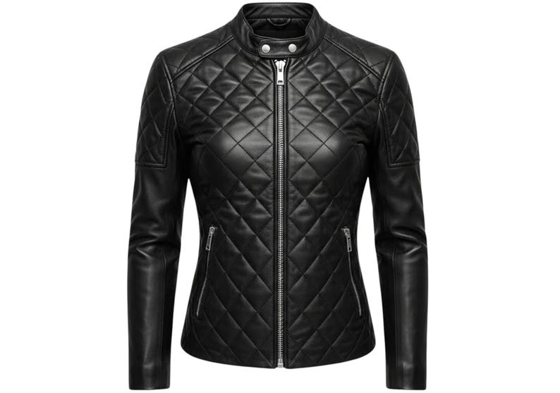 Chaqueta de cuero acolchada negra para mujer: chaqueta de motociclista ...