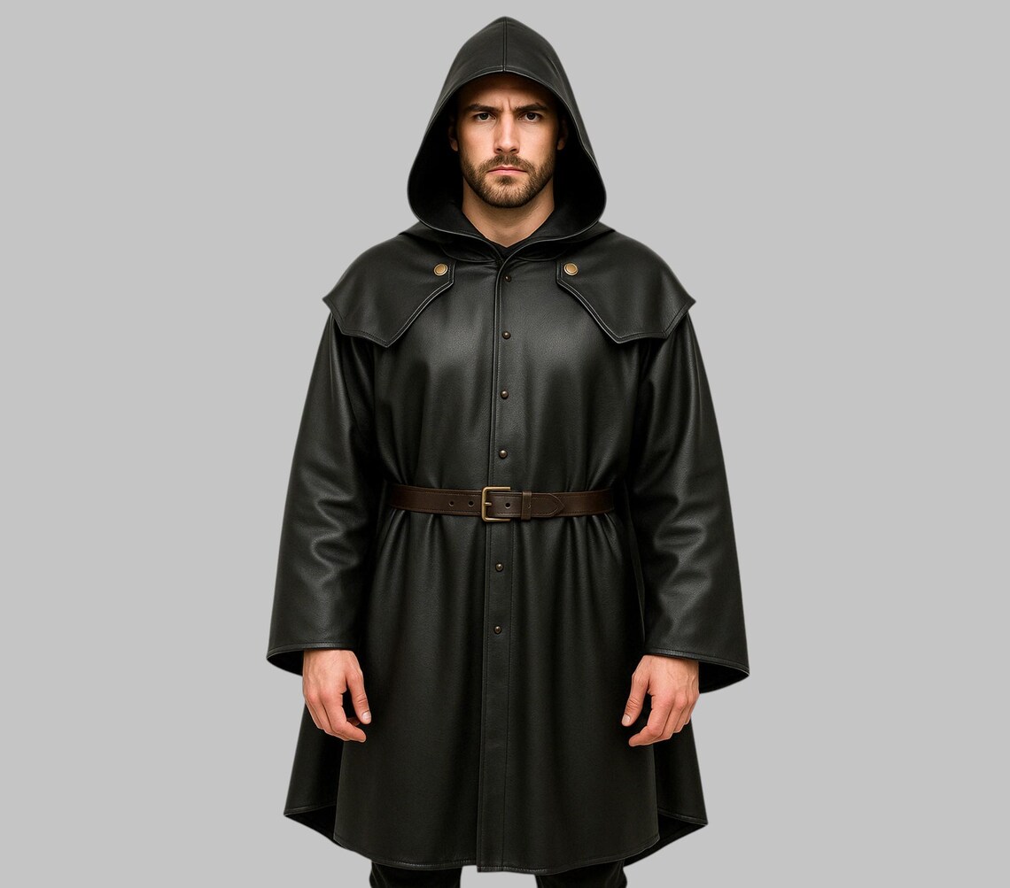 Leather Hooded Warrior Cloak for Men Medieval Assassin Cape Coat LARP ...