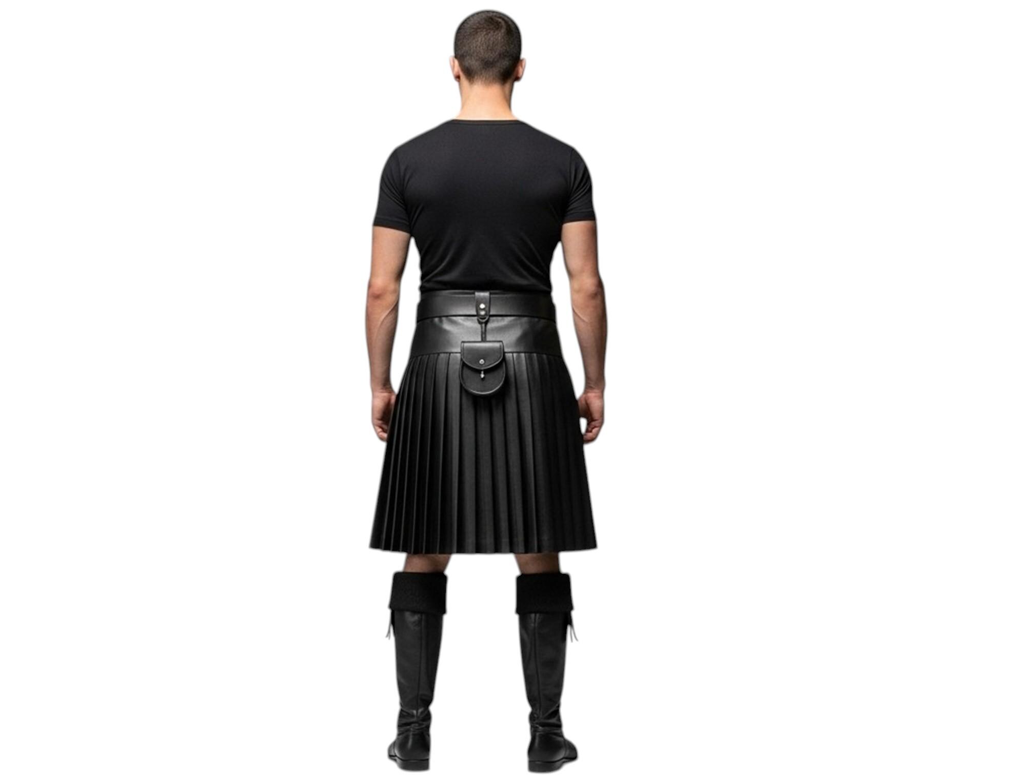 Men’s Black Leather Kilt With Sporran | Scottish Utility Kilt | Gothic ...