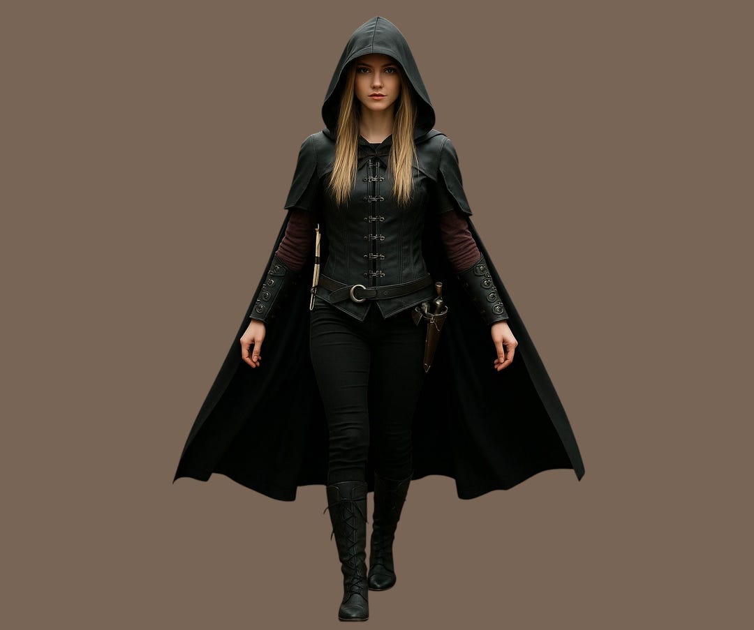 Medieval Archer Leather Cloak & Vest Hooded LARP Ranger Costume Fantasy ...