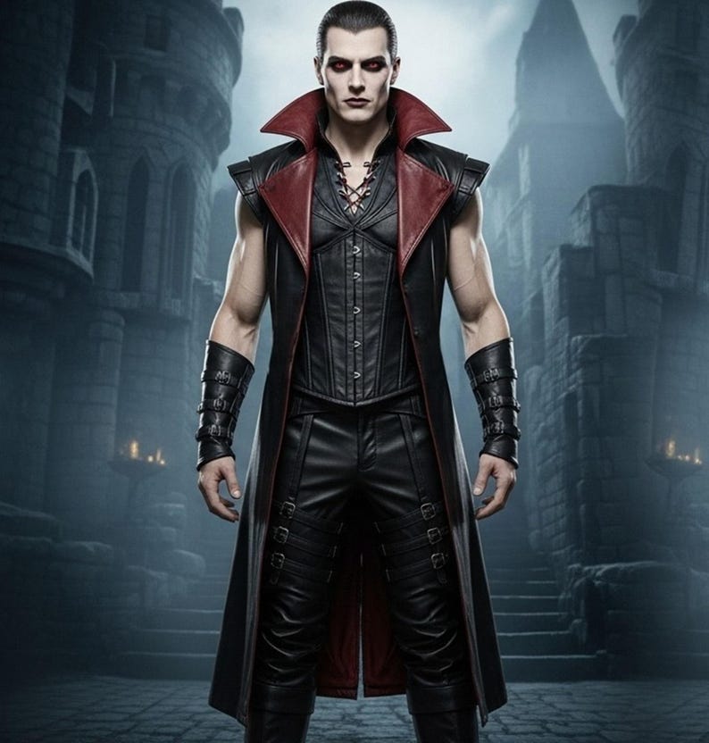 Vampire Gothic Leather Trench Coat for Men | Long Sleeveless Cosplay ...