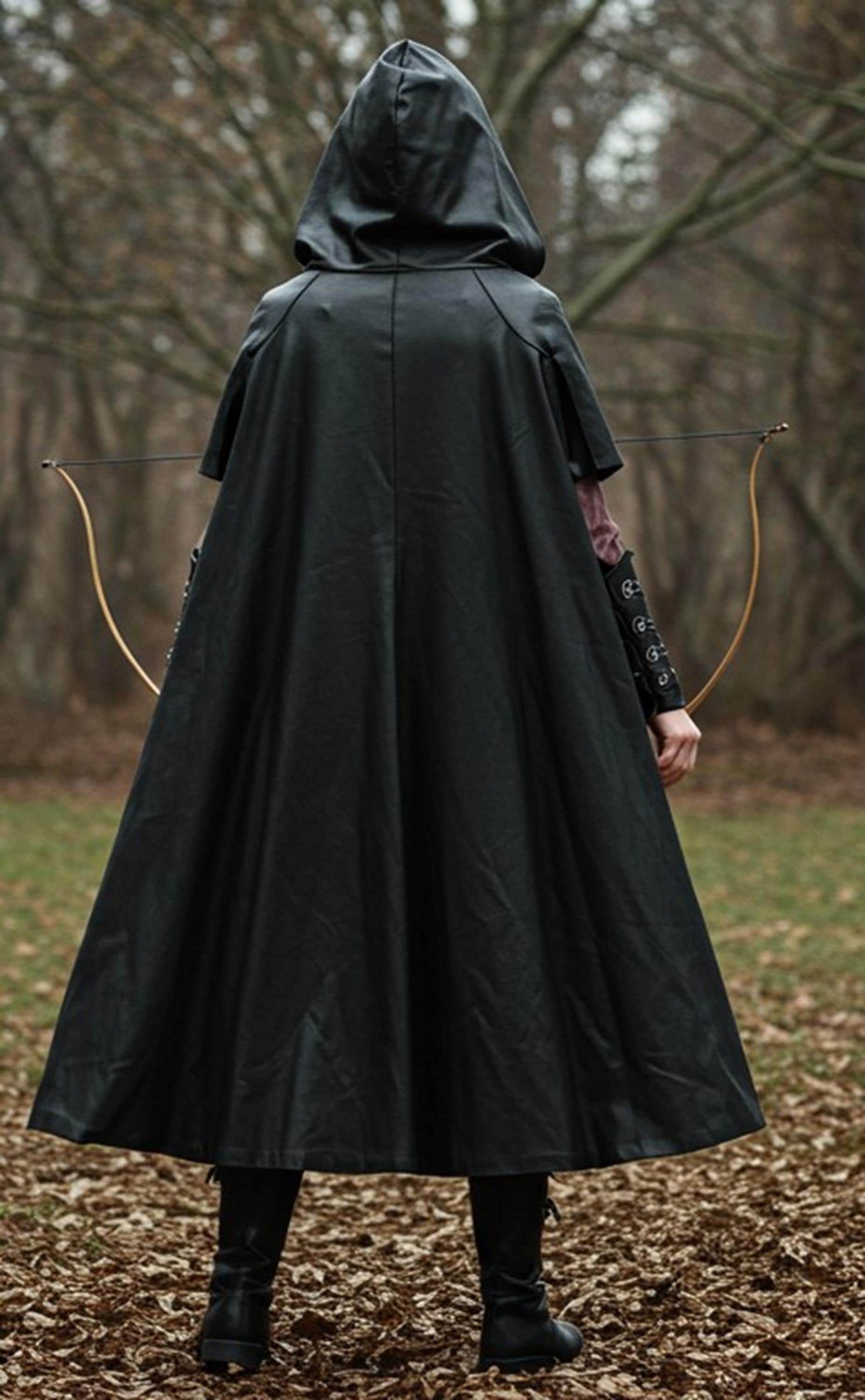 Medieval Archer Leather Cloak & Vest Hooded LARP Ranger Costume Fantasy ...