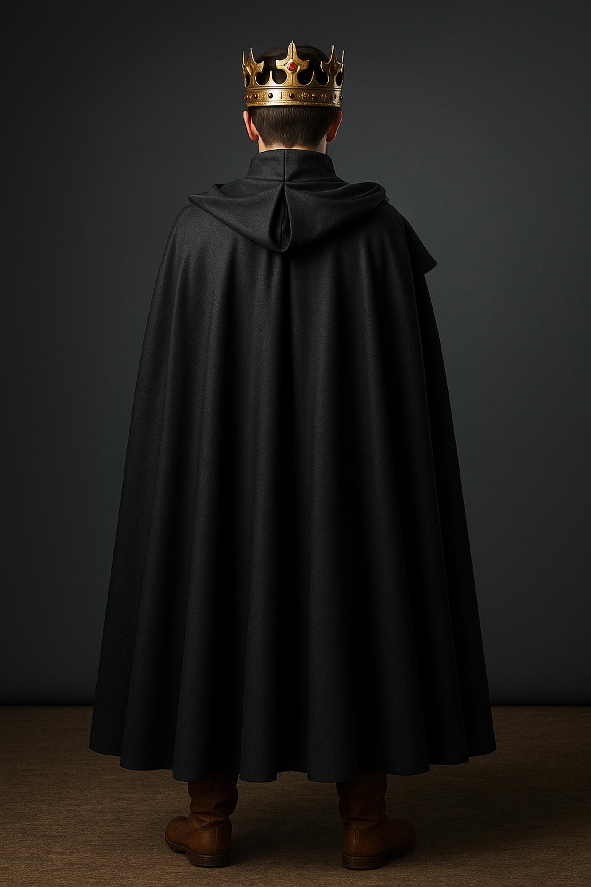 Medieval King Cloak Costume Black Fantasy Cape With Hood & Belt ...