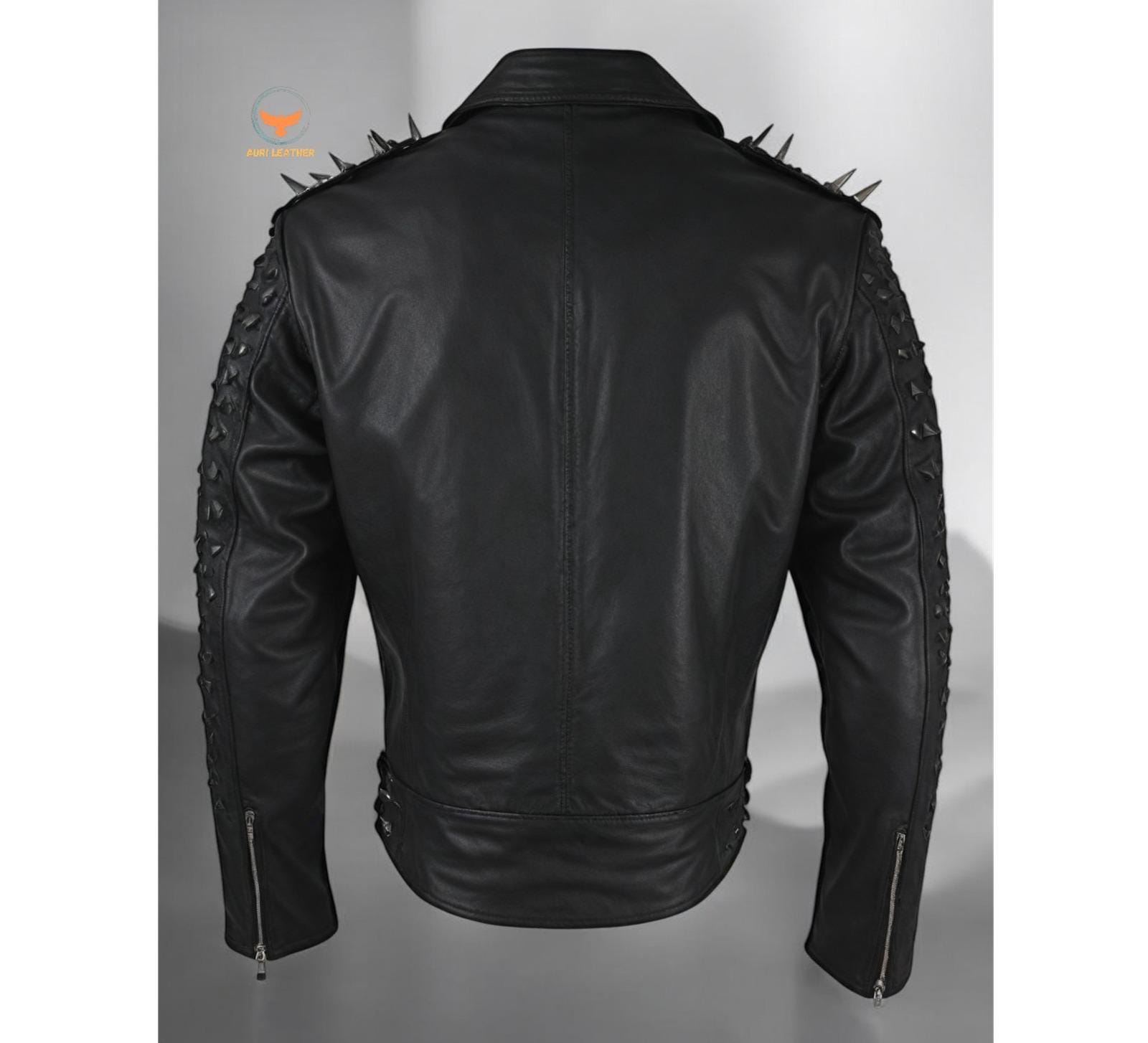 Handmade Genuine Sheep Leather Black Jacket With Devil Spikes Ghost ...
