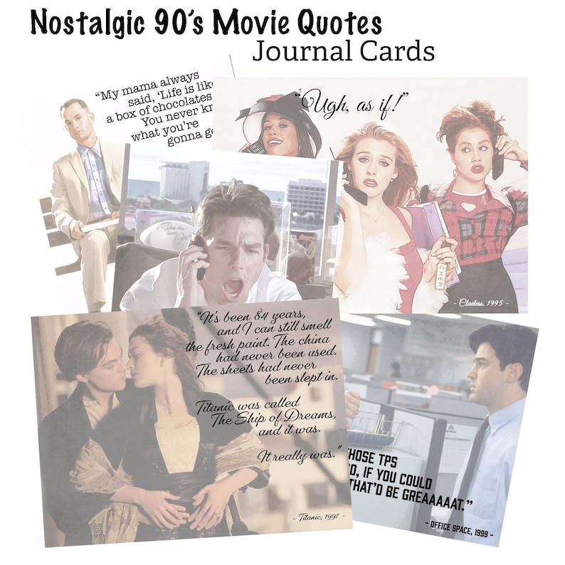 90s Movie Quotes Junk Journal Cards: Nostalgic Ephemera (digital ...