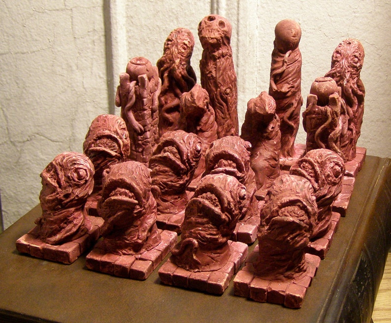 Weird Horror Chess Set in Hues of Char and Blood | Etsy