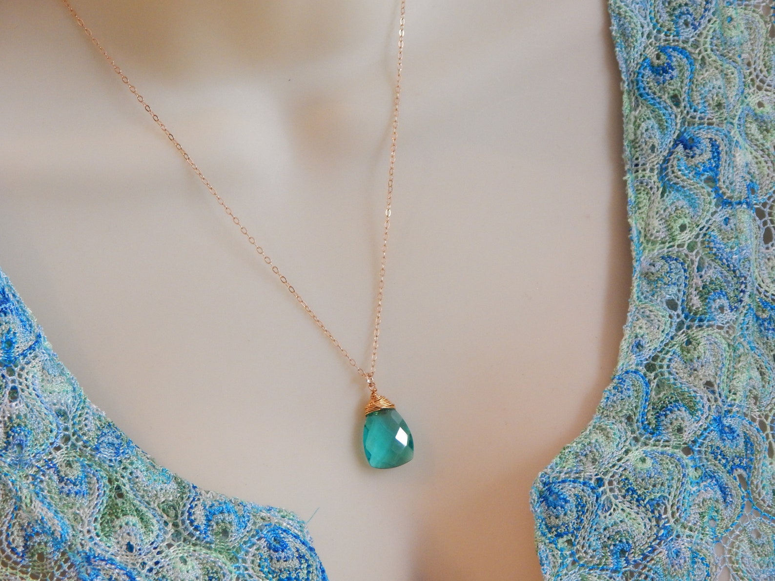 Blue Caribbean Quartz Necklaceblue Gem Necklacecaribbean - Etsy