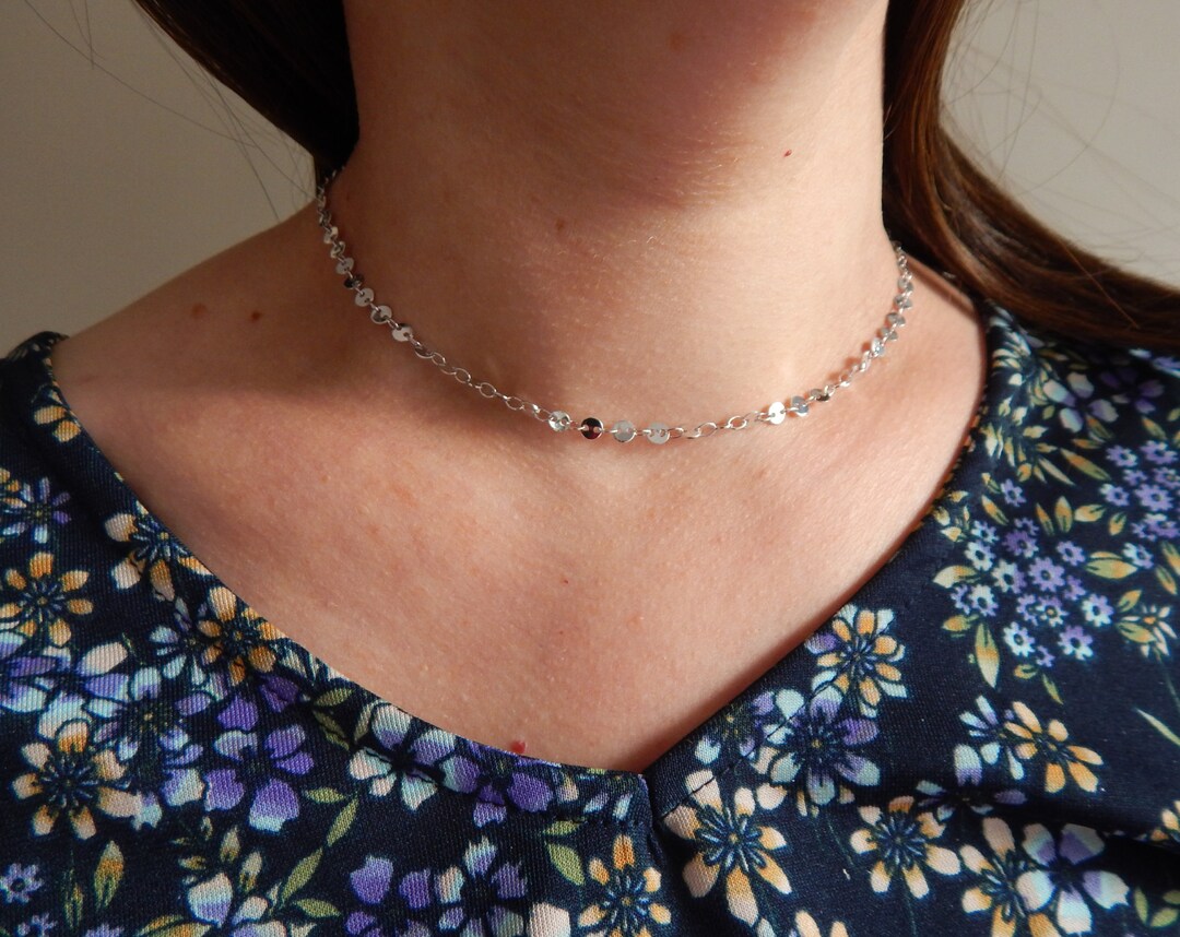 Silver Coin Choker: Dainty Shimmer Disc Necklace - Etsy
