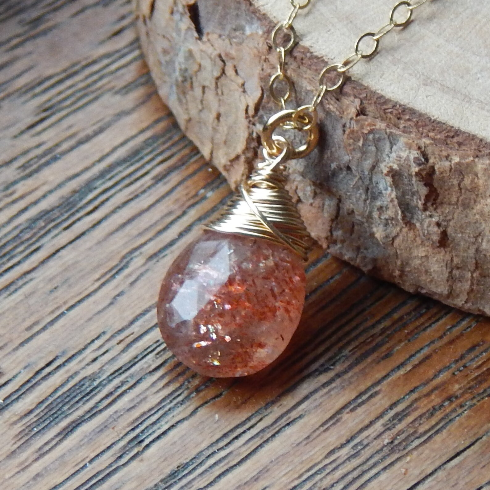 Sunstone Necklace Sunstone Jewelrygold Filled Necklace Wire | Etsy